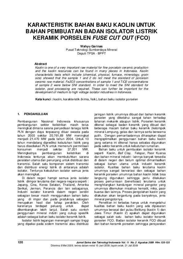 (PDF) Karakteristik Bahan Baku Kaolin Untuk Bahan Pembuatan Badan ...