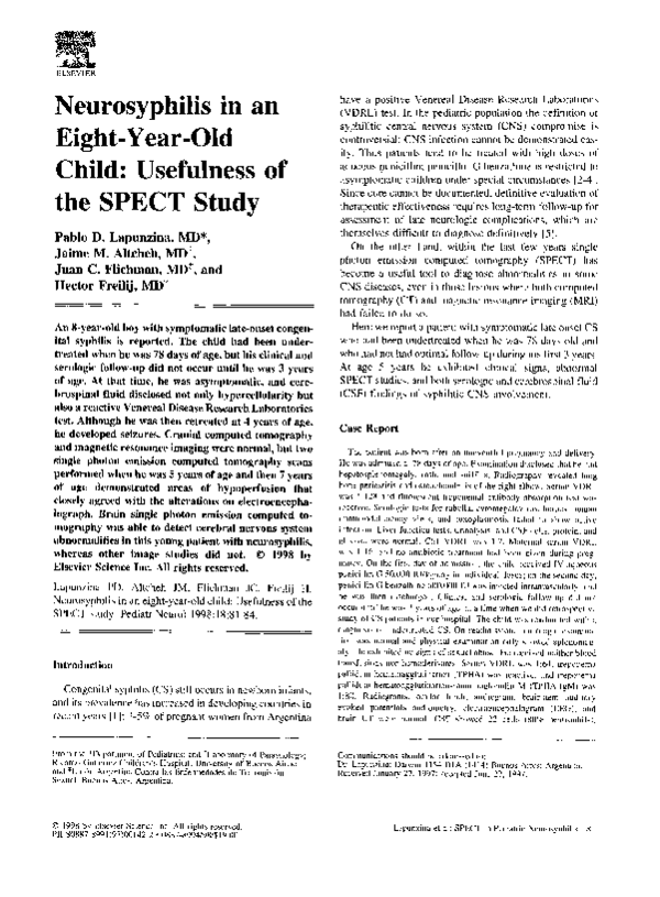(PDF) Neurosyphilis in an eight-year-old child: Usefulness of the SPECT ...