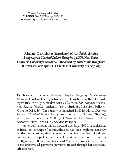 (PDF) Johannes Bronkhorst (trans. and ed.). A Śabda Reader. Language in ...