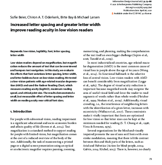 (PDF) Increased letter spacing and greater letter width improve reading acuity in low vision readers