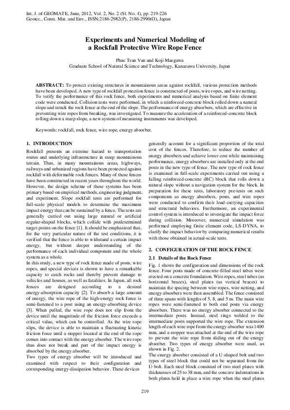 (PDF) Experiments and Numerical Modeling of a Rockfall Protective Wire Rope Fence