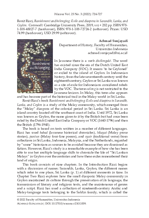 (PDF) Ronit Ricci (2019), "Banishment and belonging; Exile and diaspora ...