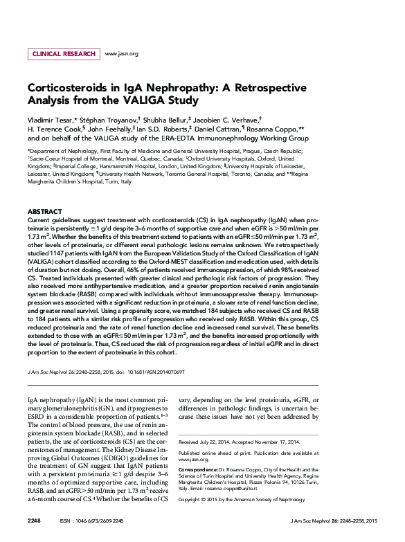 (PDF) Corticosteroids in IgA Nephropathy: A Retrospective Analysis from ...