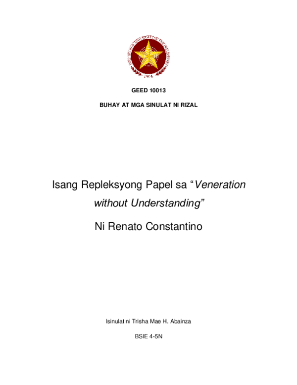 (PDF) Isang Repleksiyong Papel sa Veneration Without Understanding ni ...
