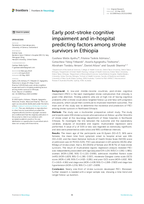 (PDF) Early post-stroke cognitive impairment and in-hospital predicting ...