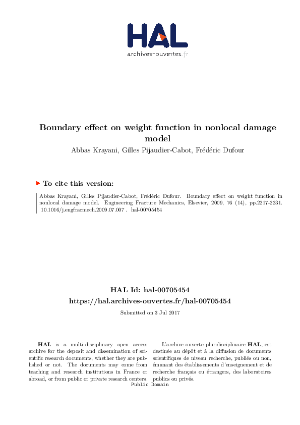 (PDF) Boundary effect on weight function in nonlocal damage model