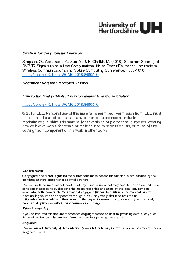 Pdf Spectrum Sensing Of Dvb T2 Signals Using A Low Computational Noise Power Estimation