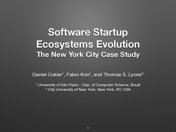 (PDF) Software Startup Ecosystems Evolution: The New York City Case Study