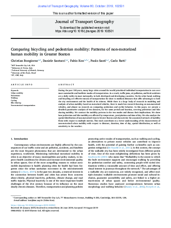 (PDF) Comparing bicycling and pedestrian mobility: Patterns of non ...