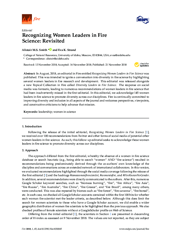 (PDF) Recognizing Women Leaders in Fire Science: Revisited