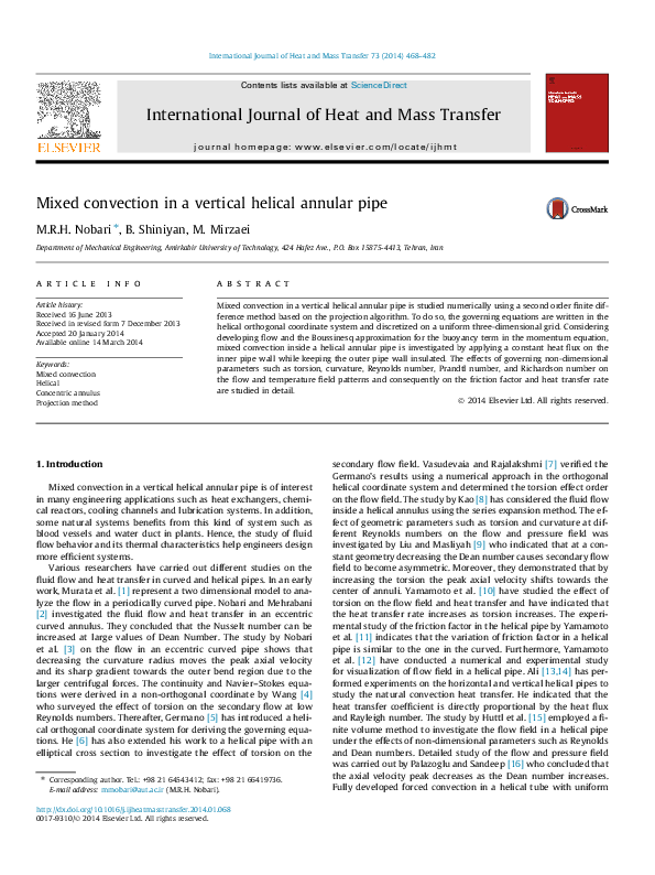 (PDF) Mixed convection in a vertical helical annular pipe