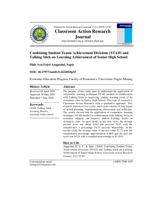 (PDF) Combining Student Teams Achievement Divisions (STAD) and Talking Stick on Learning ...