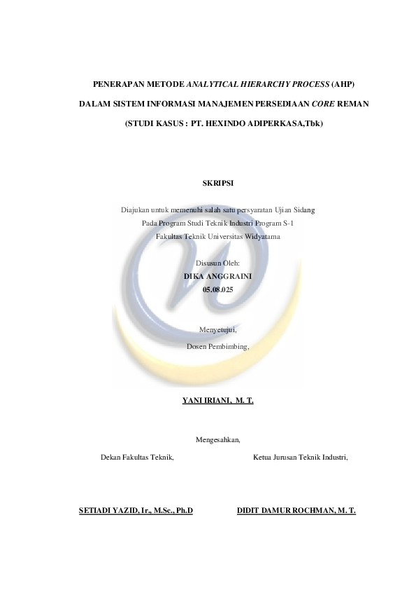 Pdf Penerapan Metode Analytical Hierarchy Process Ahp Dalam Sistem