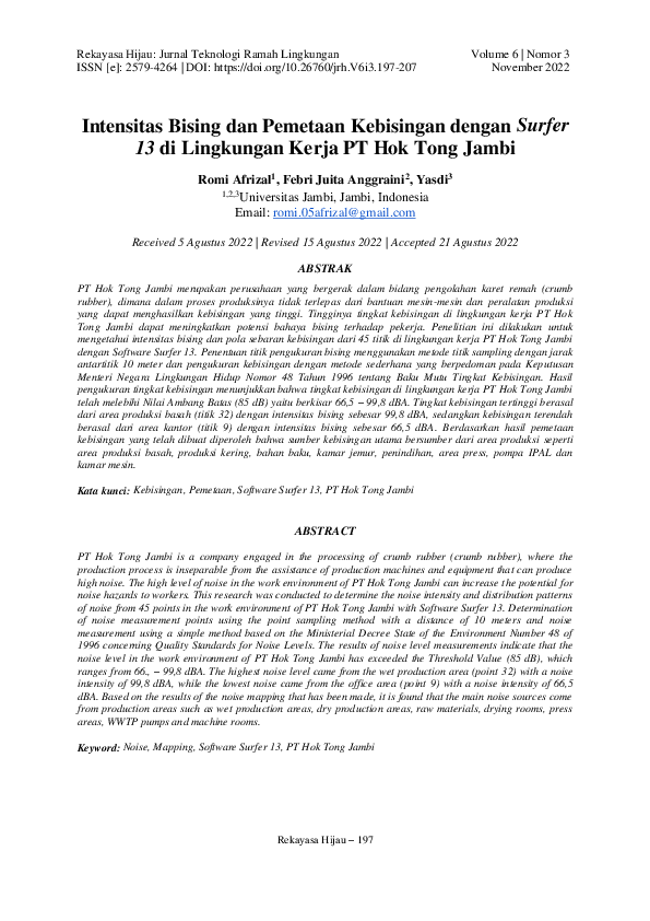 (PDF) Intensitas Bising dan Pemetaan Kebisingan dengan Surfer 13 di ...