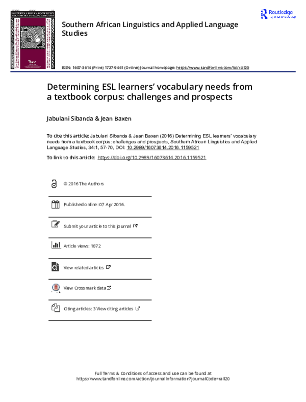 (PDF) Determining ESL learners’ vocabulary needs from a textbook corpus ...