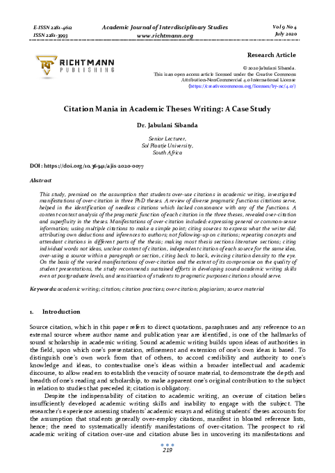(PDF) Citation Mania in Academic Theses Writing: A Case Study