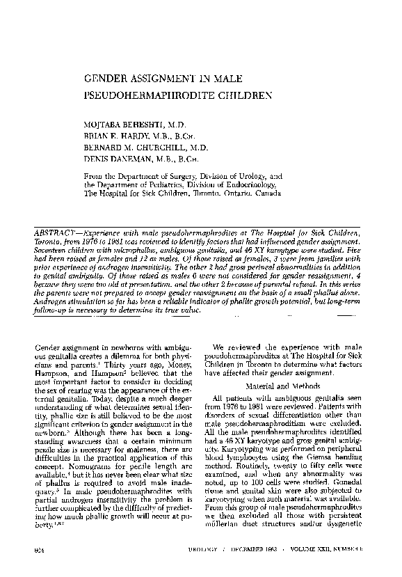 (PDF) Gender assignment in male pseudohermaphrodite children
