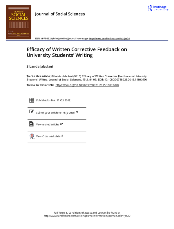 (PDF) Efficacy of Written Corrective Feedback on University Students’ Writing