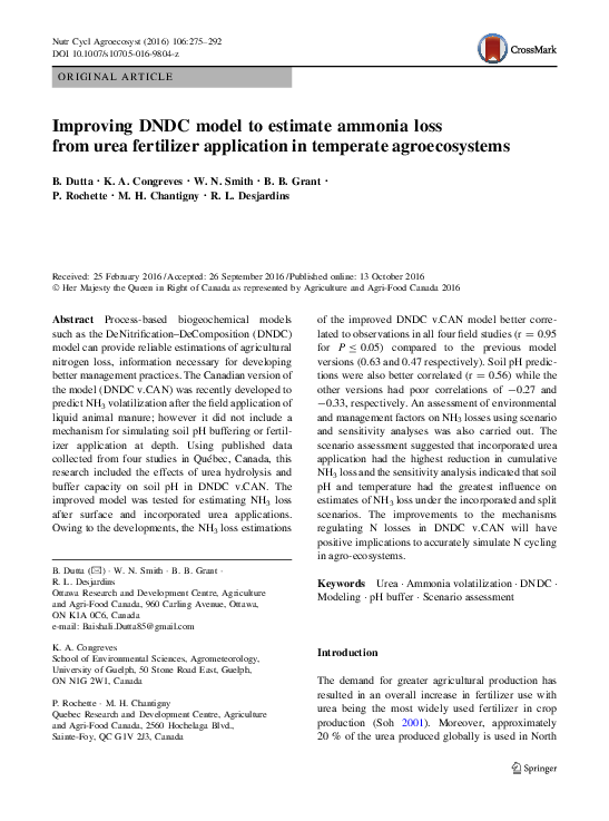 (PDF) Improving DNDC model to estimate ammonia loss from urea ...