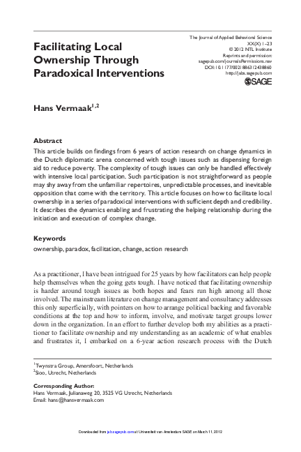 (PDF) Facilitating Local Ownership Through Paradoxical Interventions