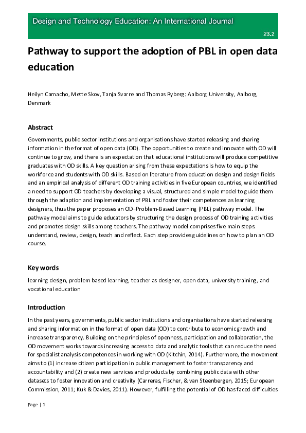 (PDF) Pathway to support the adoption of PBL in open data education
