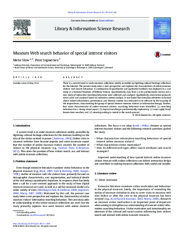 (PDF) Museum Web search behavior of special interest visitors