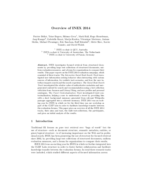 (PDF) Overview of INEX 2014