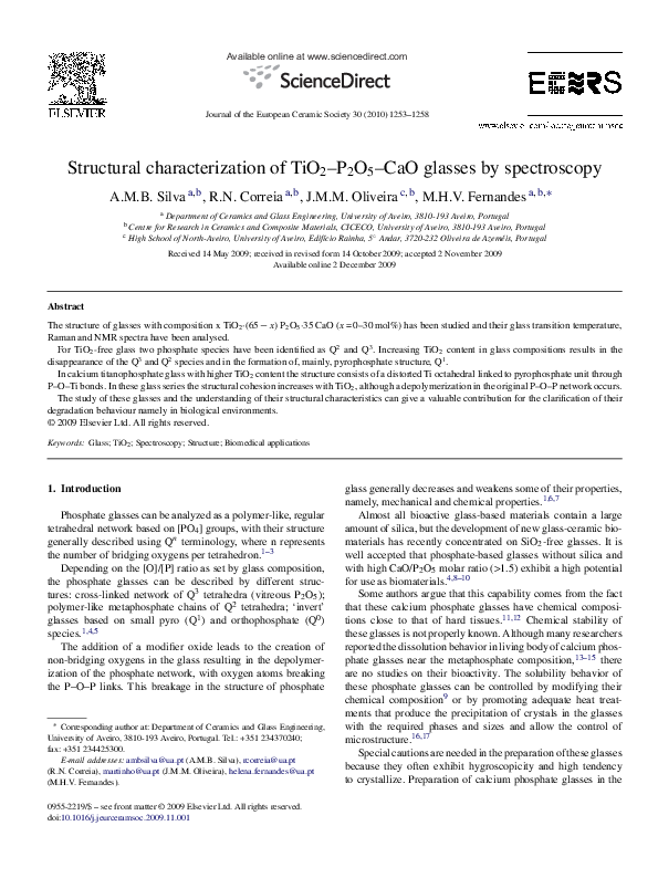 (PDF) Structural characterization of TiO2–P2O5–CaO glasses by spectroscopy
