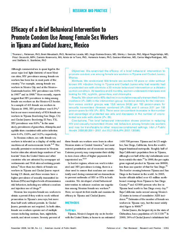 (PDF) Efficacy of a Brief Behavioral Intervention to Promote Condom Use Among Female Sex Workers ...
