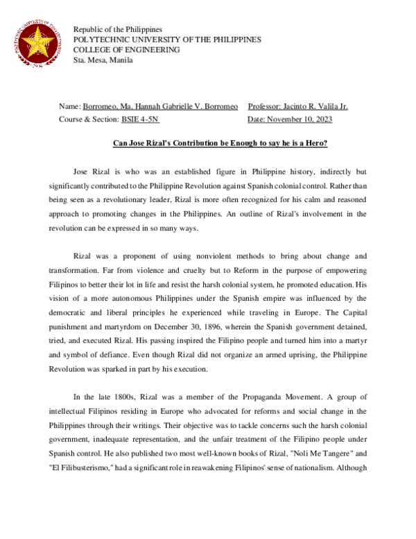 (PDF) Can Jose Rizal’s Contribution be Enough to say he is a Hero?