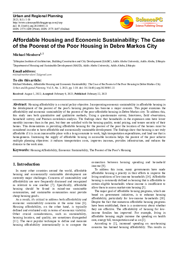 (PDF) Affordable Housing and Economic Sustainability: The Case of the ...