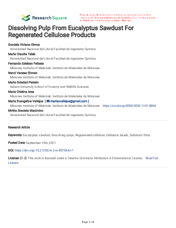 (PDF) Dissolving Pulp From Eucalyptus Sawdust For Regenerated Cellulose ...