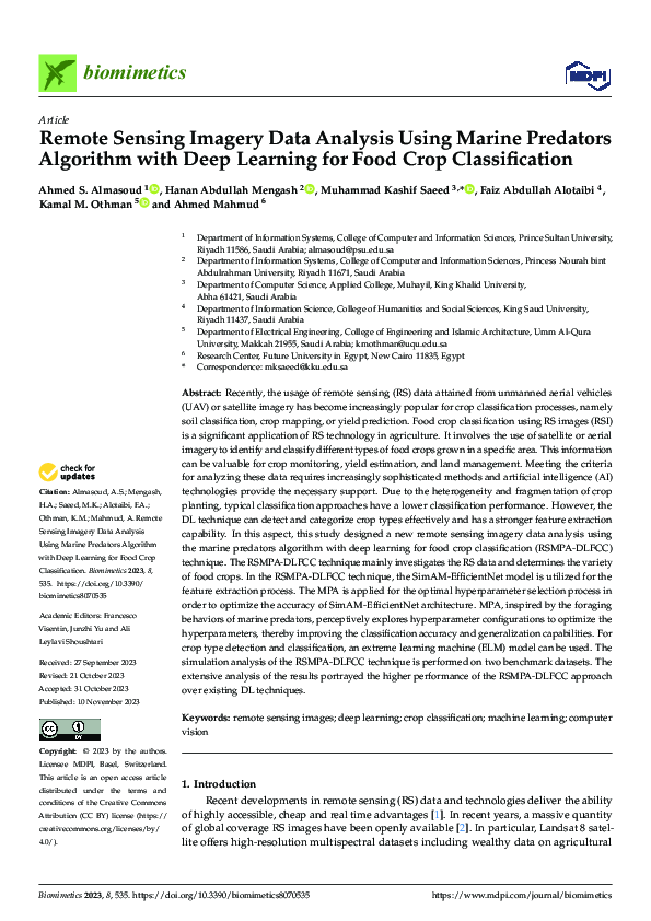 Pdf Marine Predators Algorithm For Crop Classification