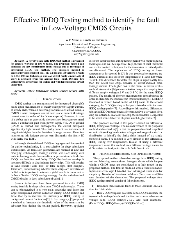 (PDF) Effective IDDQ Testing method to identify the fault in Low ...