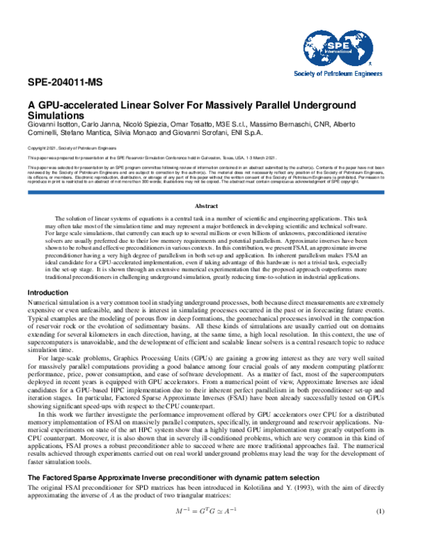 (PDF) A GPU-Accelerated Linear Solver for Massively Parallel Underground Simulations