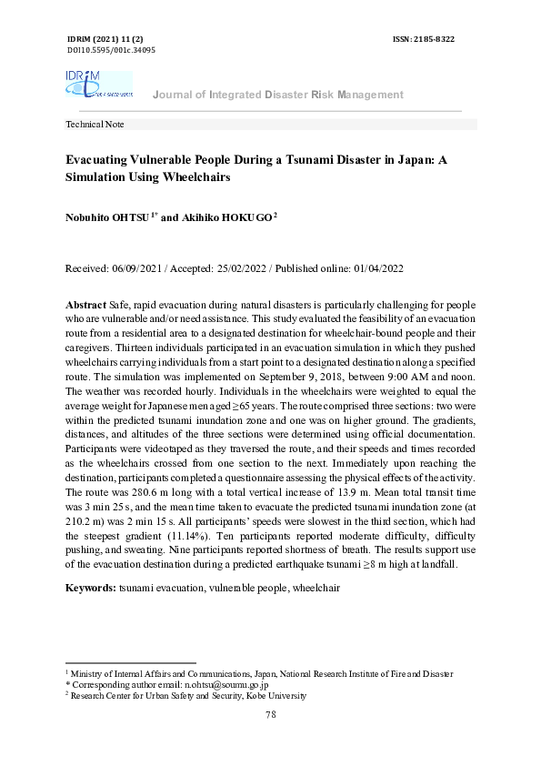 (PDF) Evacuating Vulnerable People During a Tsunami Disaster in Japan: A Simulation Using ...