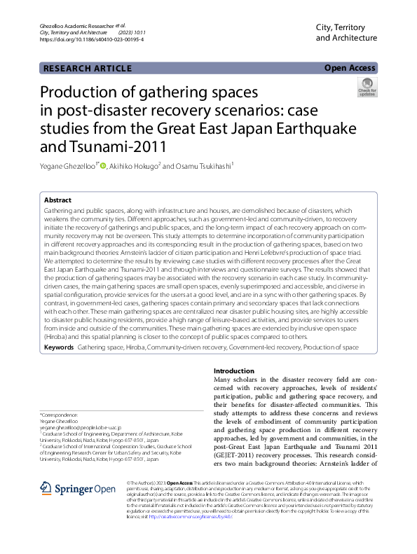 (PDF) Production of gathering spaces in post-disaster recovery ...