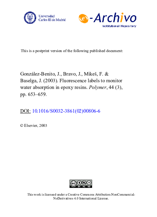 (PDF) Fluorescence labels to monitor water absorption in epoxy resins