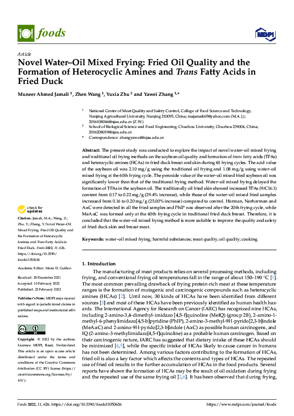 (PDF) Novel Water–Oil Mixed Frying: Fried Oil Quality and the Formation ...