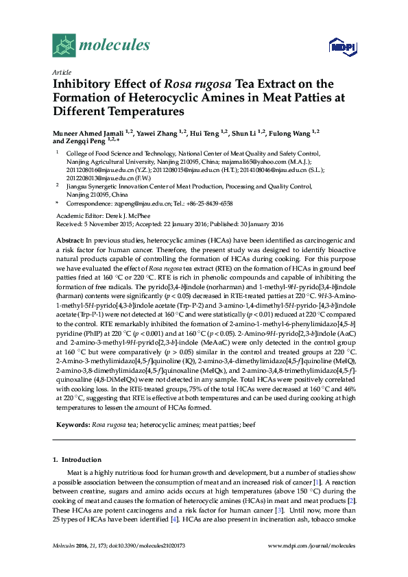 (PDF) Inhibitory Effect of Rosa rugosa Tea Extract on the Formation of ...
