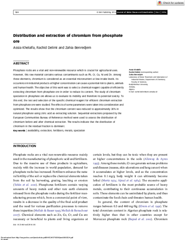 (PDF) Distribution and extraction of chromium from phosphate ore