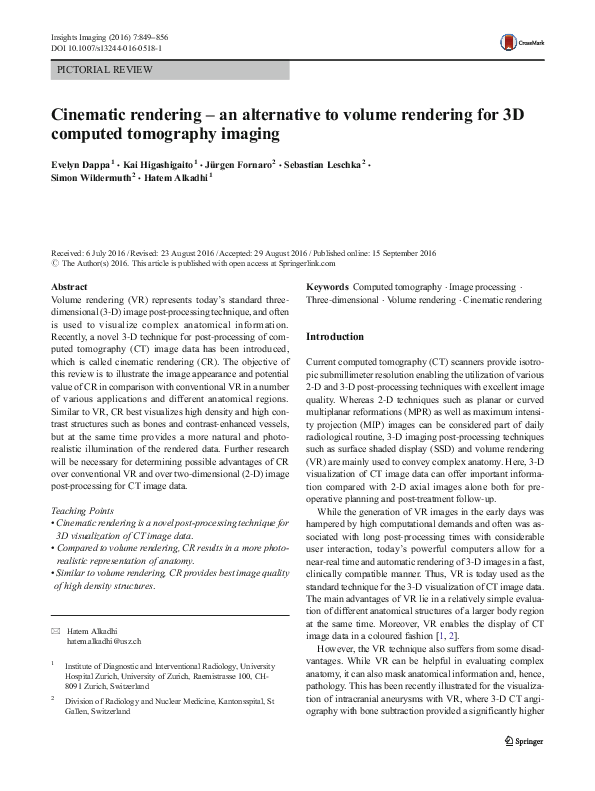 (PDF) Cinematic rendering – an alternative to volume rendering for 3D computed tomography ...