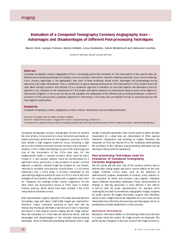 (PDF) Evaluation of a Computed Tomography Coronary Angiography Scan – Advantages and ...