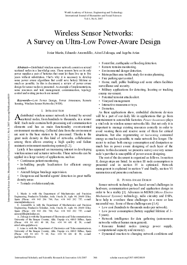 (PDF) Wireless Sensor Networks:A Survey on Ultra-Low Power-Aware Design