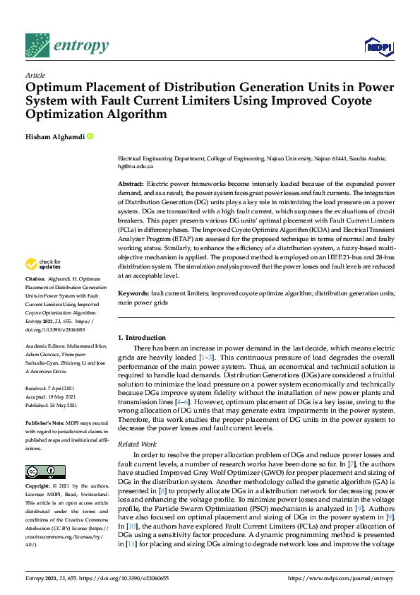 Optimum Placement of Distribution Generation Units in Power System with Fault Current Limiters ...