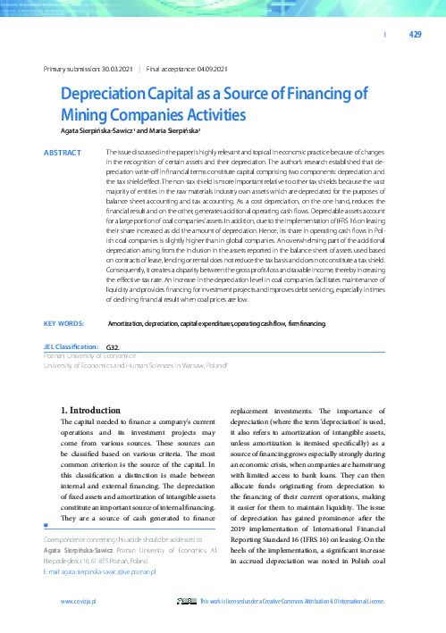 (PDF) Depreciation Capital as a Source of Financing of Mining Companies ...