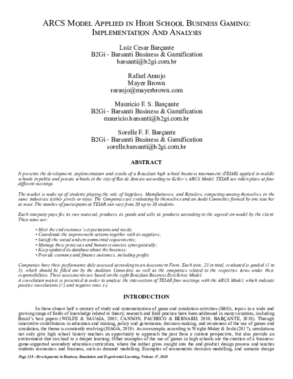 (PDF) ARCS Model Applied in High School Business Gaming: Implementation ...