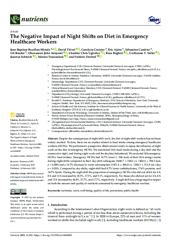 (PDF) The Negative Impact of Night Shifts on Diet in Emergency ...