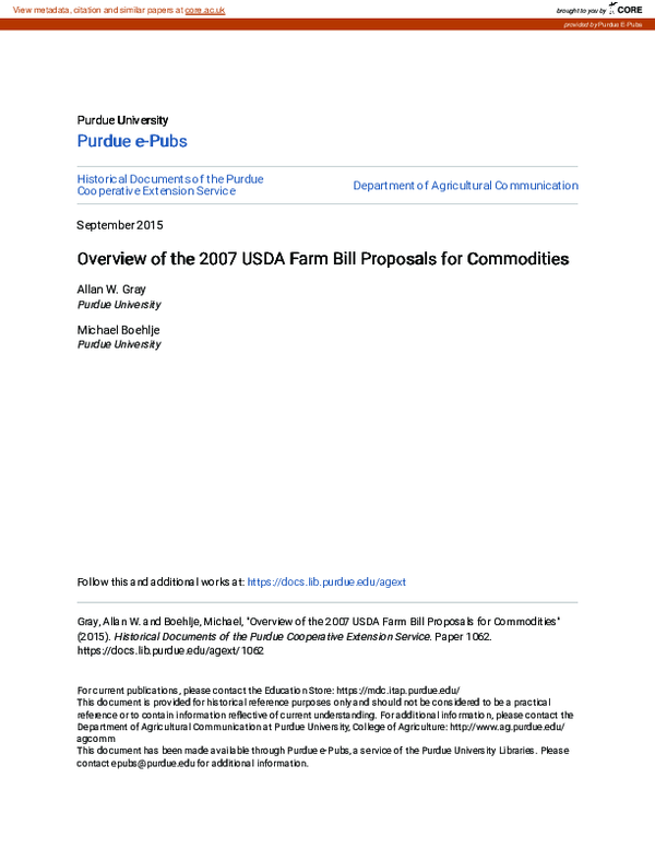 (PDF) Overview of the 2007 USDA Farm Bill Proposals for Commodities