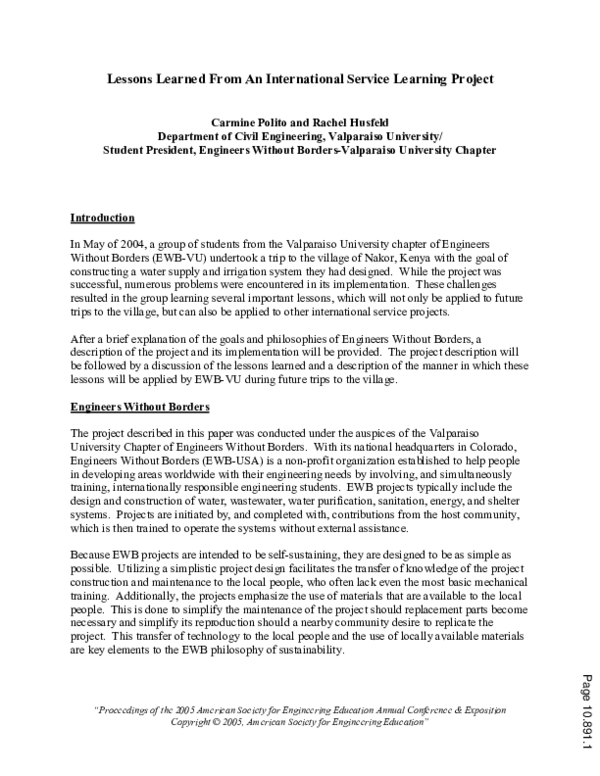 (PDF) Lessons Learned From An International Service Learning Project